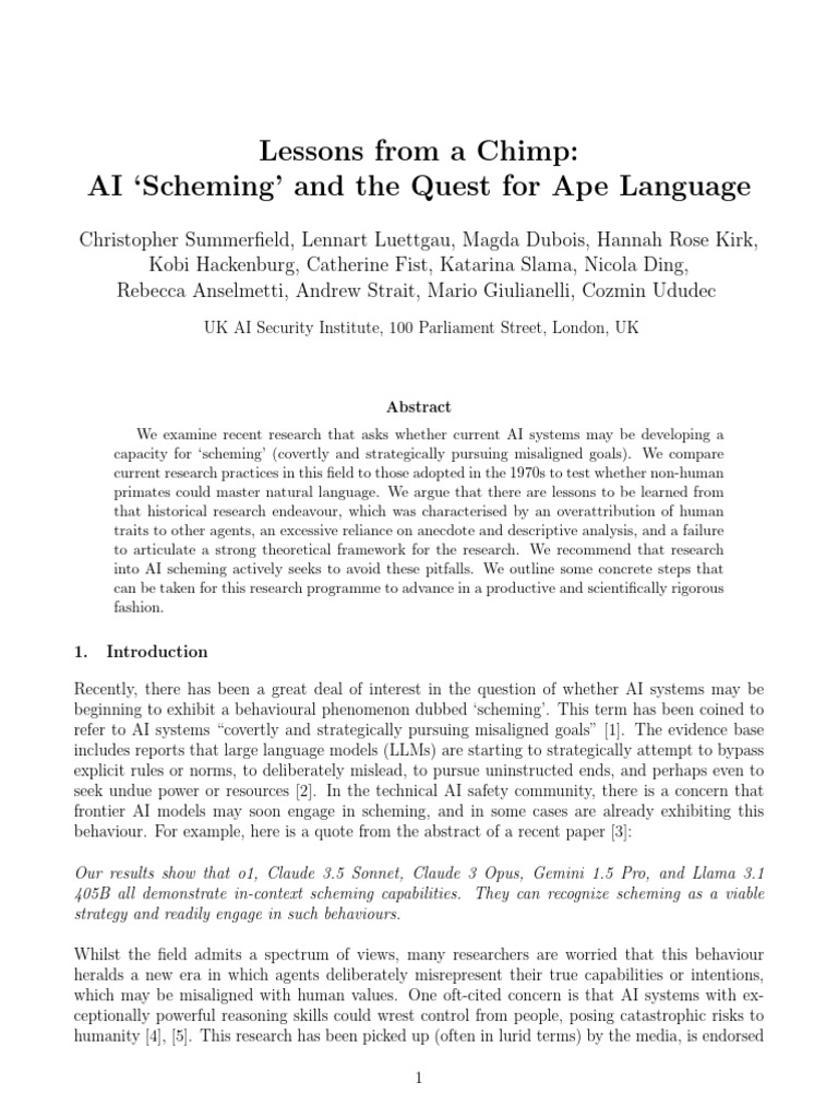 Lessons From a Chimp- AI ‘Scheming’ and the Quest for Ape Language ...