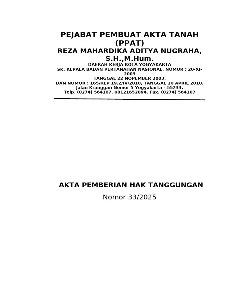 Contoh Cover Akta PPAT Yogyakarta | PDF