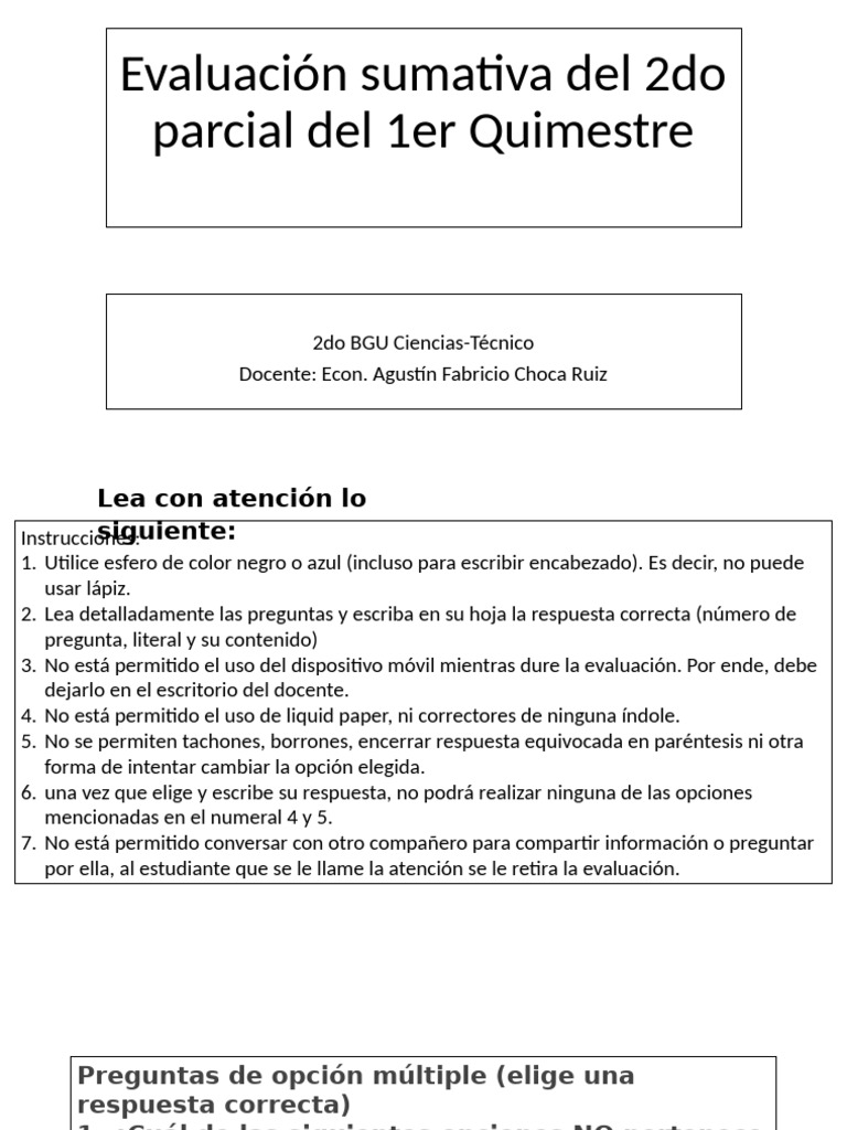 Evaluación Sumativa Del 2do Parcial Del 1er Q. PPTX 2do BGU | PDF ...