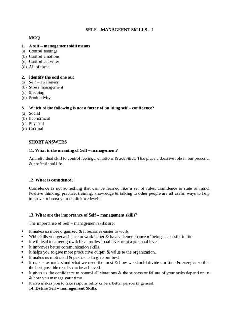 Self-Management Skills Overview | PDF | Mind | Job Interview