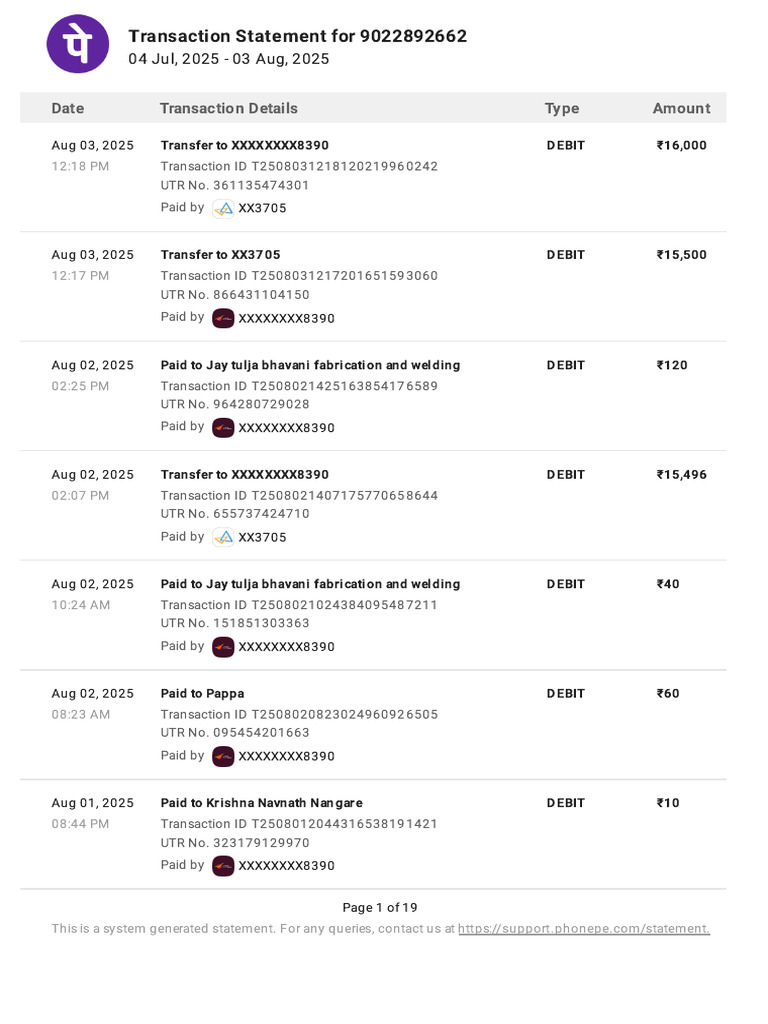 PhonePe Statement Jul2025 Aug2025 | PDF