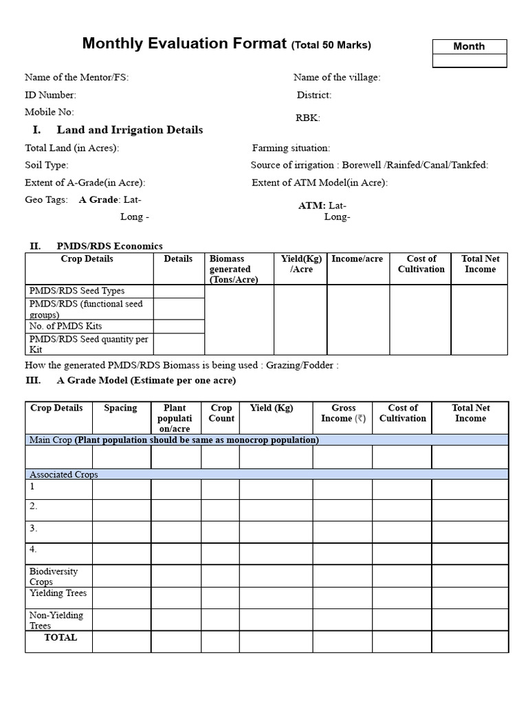 Monthly Evaluation Template - 25 | PDF | Agriculture | Crops