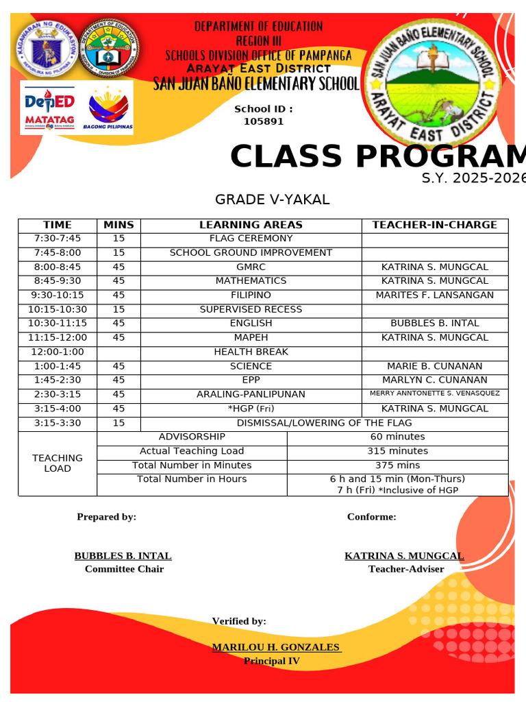 Class Program V-Yakal! | PDF