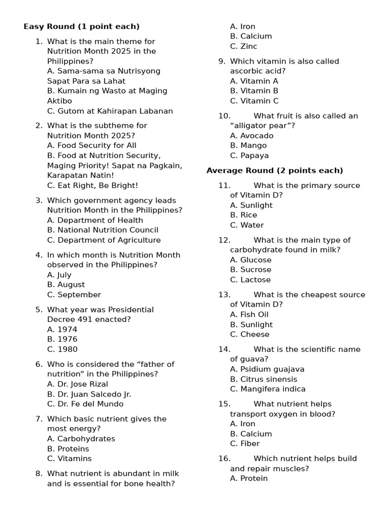 Nutrition Month Questions | PDF | Nutrition | Diet & Nutrition
