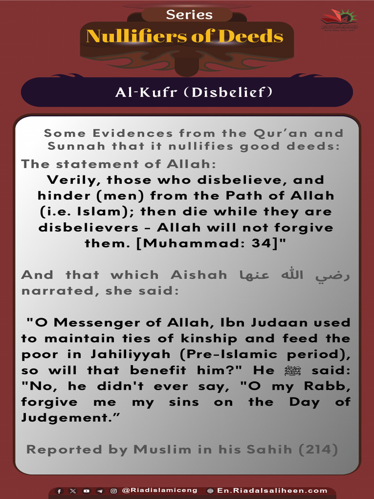 Nullifiers of Good Deeds in Islam | PDF | God In Islam | Prophets And ...