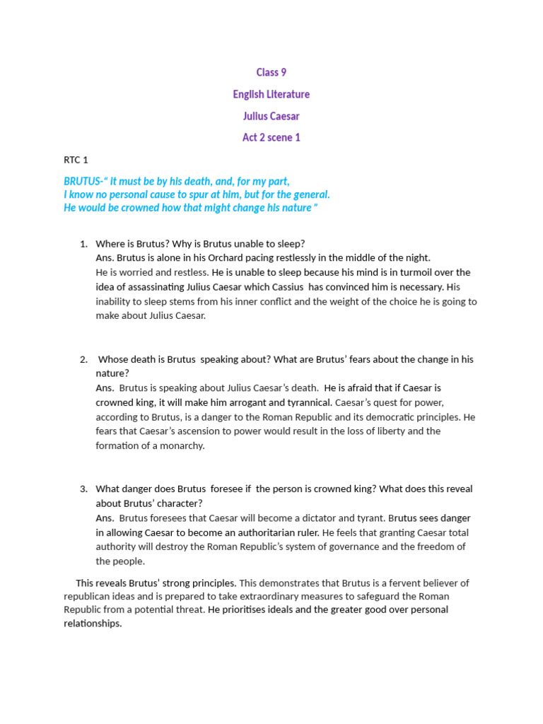 Brutus' Dilemma in Julius Caesar Act 2 | PDF | Mark Antony | Julius Caesar