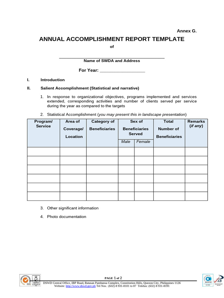 Annual Accomplishment Report Template | PDF