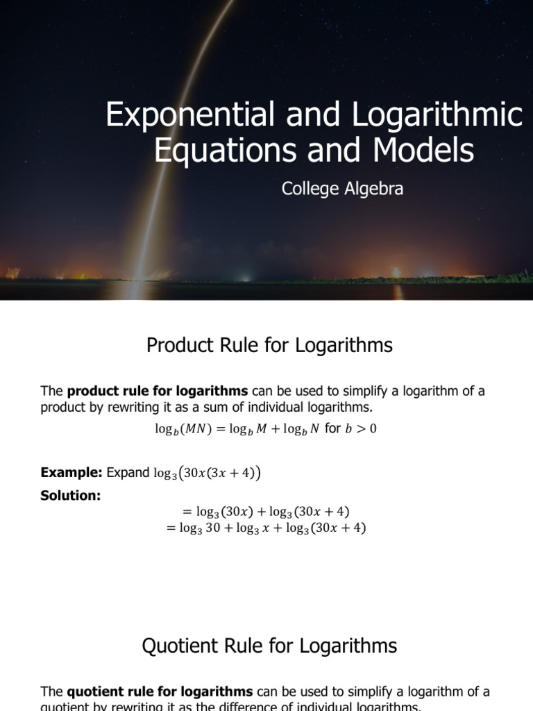 Exponential and Logarithmic Equations and Models: College Algebra | PDF | Logarithm | Equations