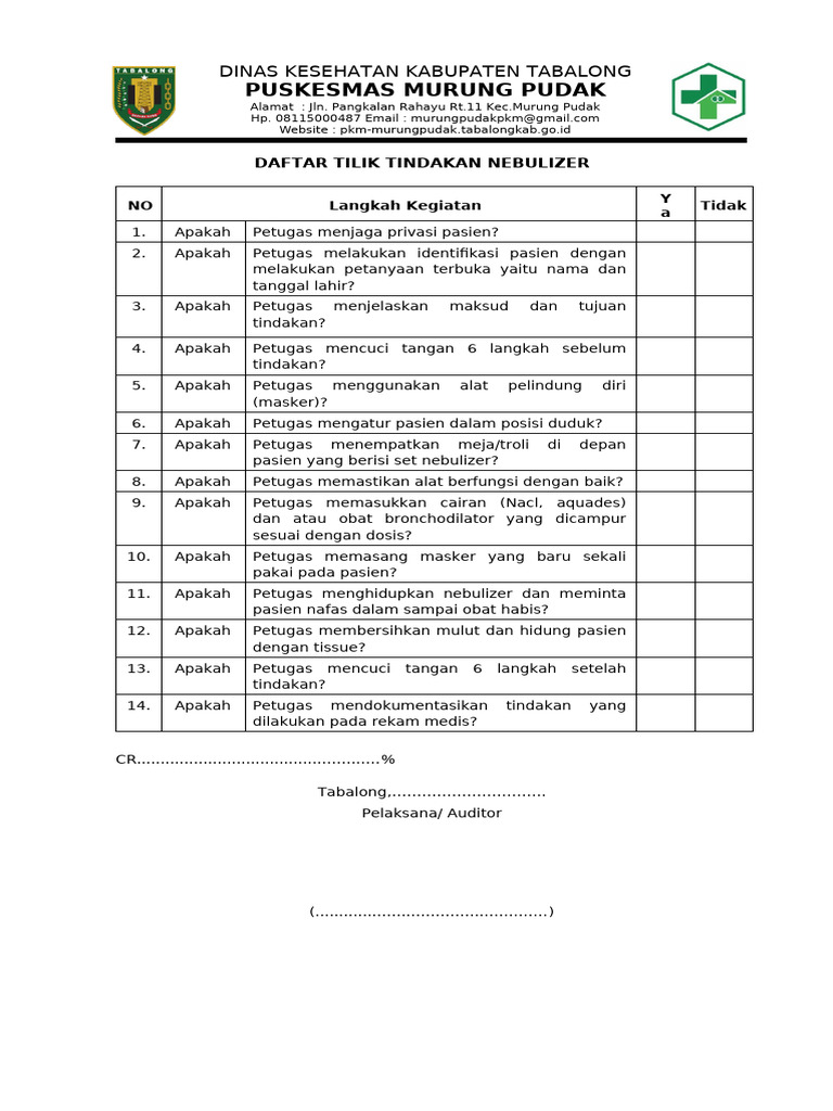 Daftar Tilik Tindakan Nebulizerr | PDF