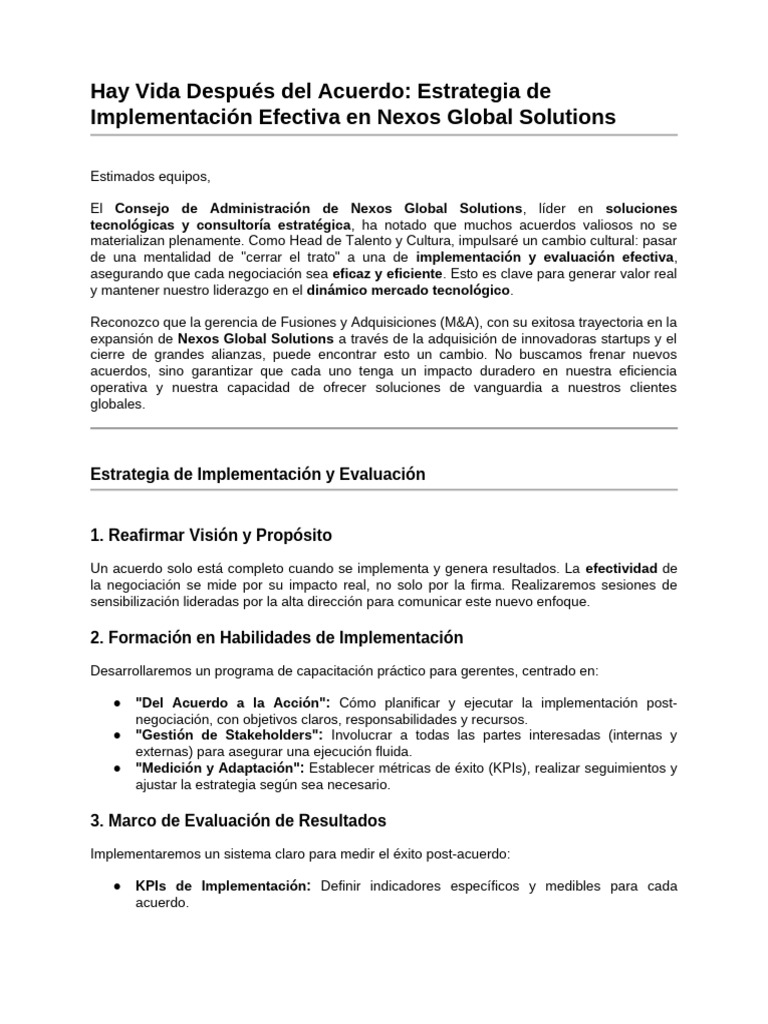 Estrategia de Implementación Efectiva en Nexos Global Solutions | PDF ...