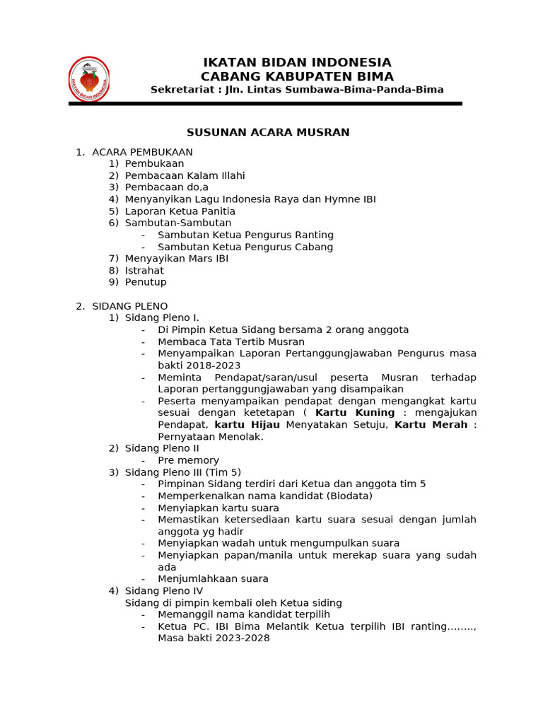 Tata Tertib Musran IBI Cabang Bima | PDF