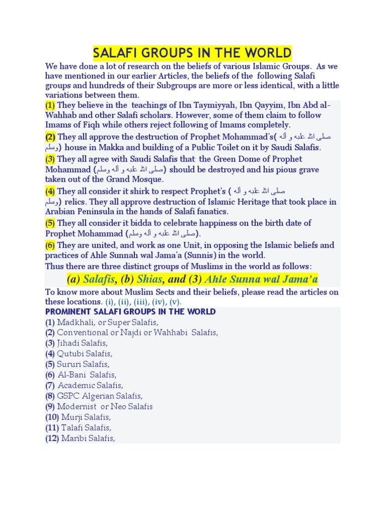 Salafi Groups in The World | PDF | Salafi Movement | Muhammad