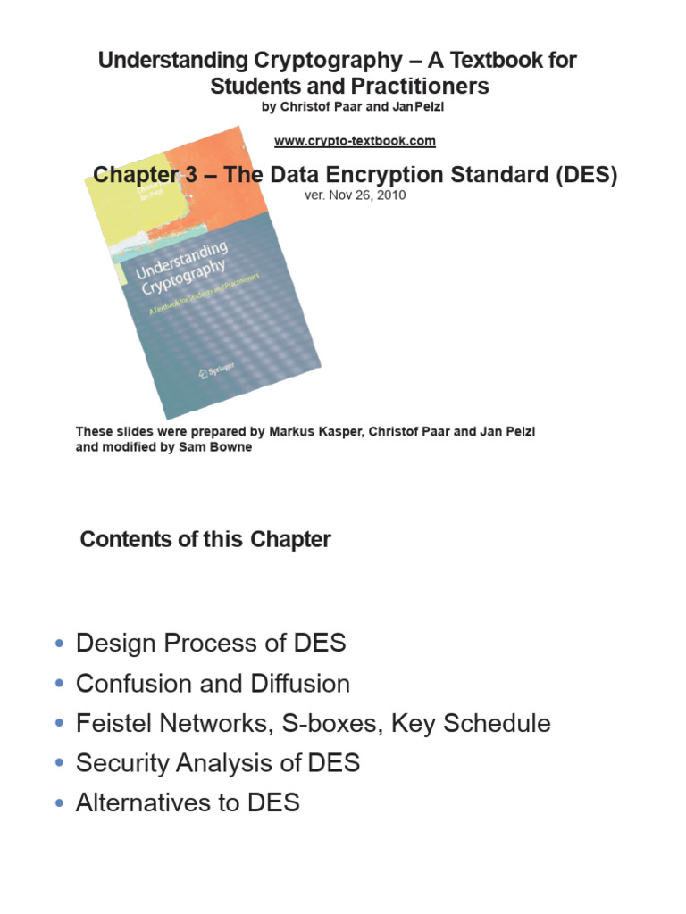 Chapter 3 - The Data Encryption Standard (DES) | PDF | Cryptography | Cipher