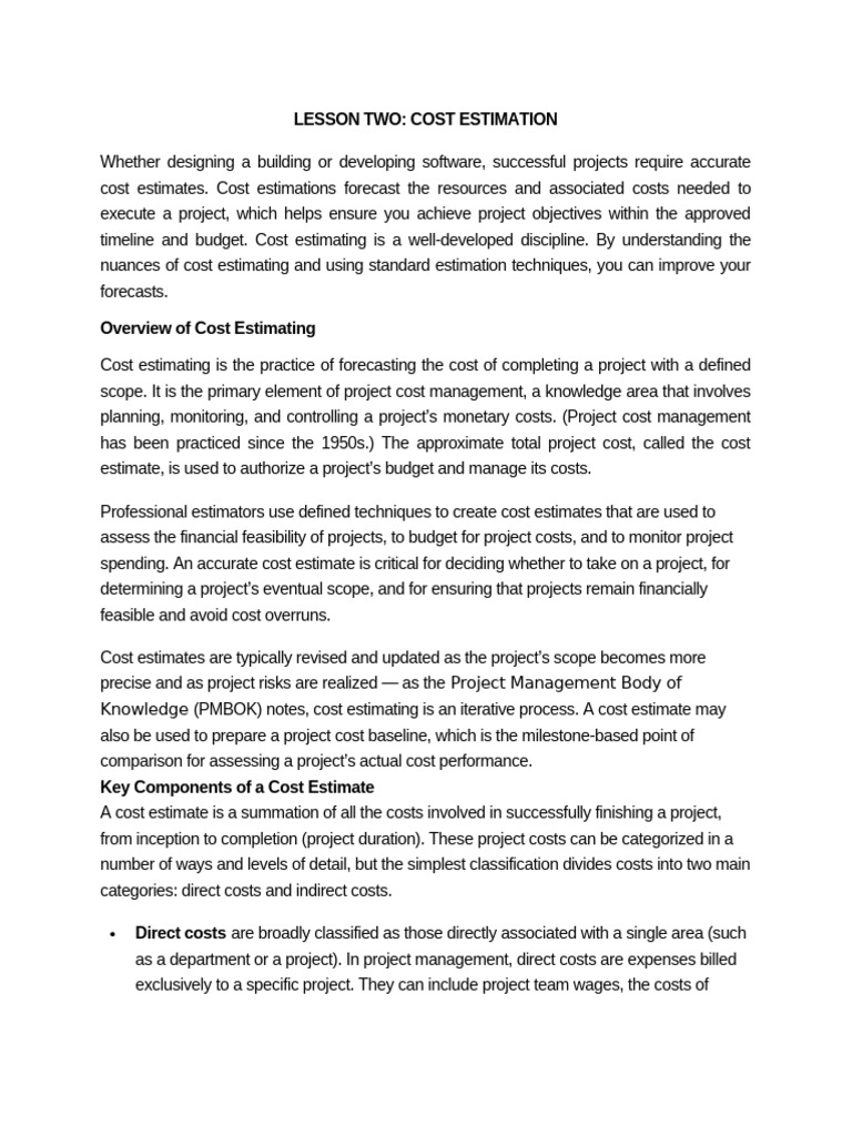 Cost Estimation Methods Pdf Project Management Monte Carlo Method