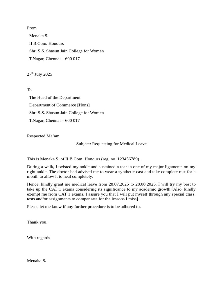 Leave Letter Format | PDF