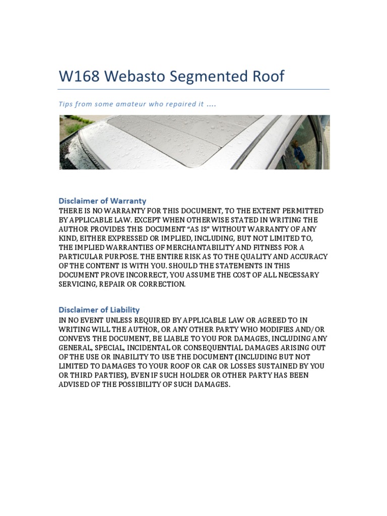 w168 Webasto Repair | PDF | Disclaimer | Screw