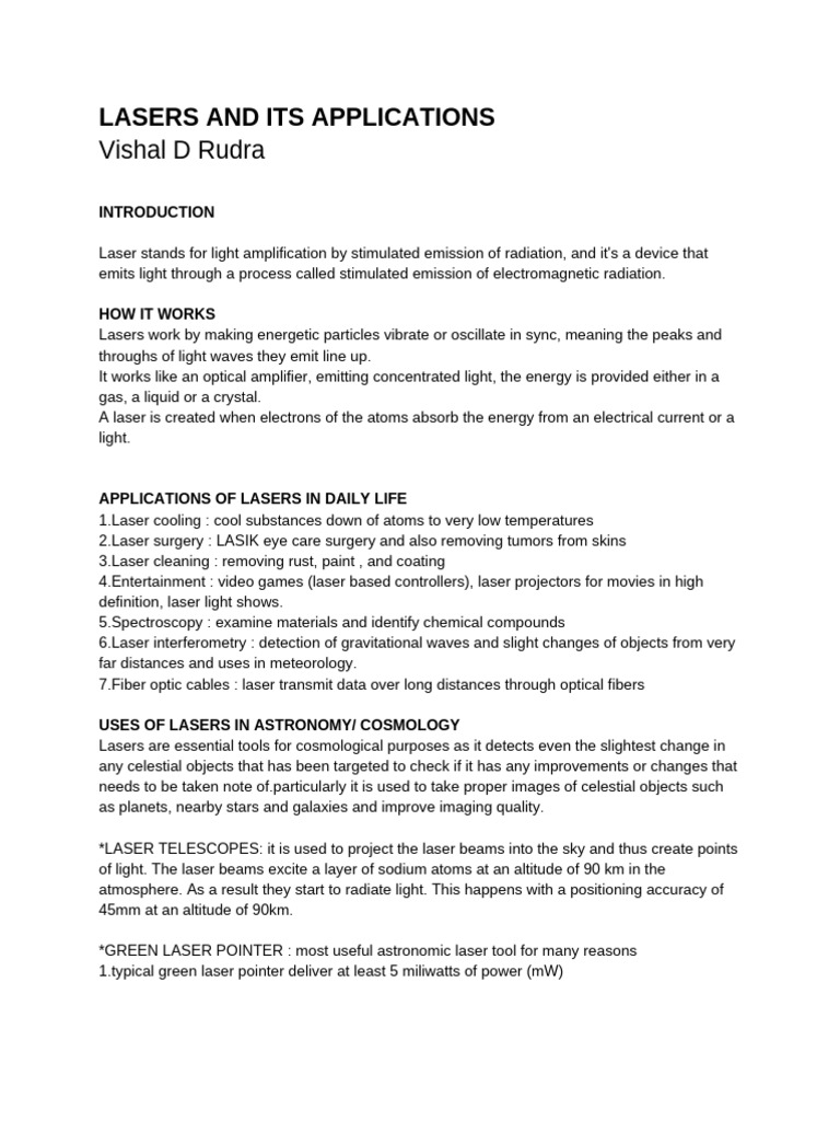 Lasers and Its Applications | PDF | Laser | Light