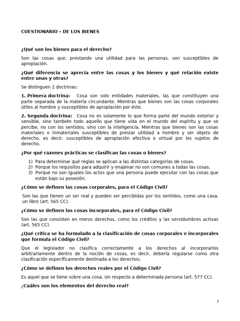 Clasificación y Definición de Bienes en Derecho | PDF | Propiedad ...