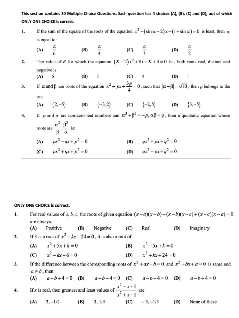 Quadratic-practice questions | PDF