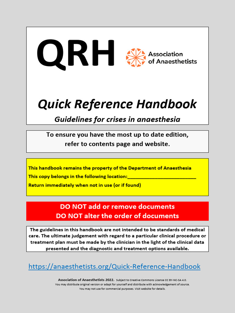 QRH Quick Reference Handbook | PDF | Anesthesia | Diseases And Disorders