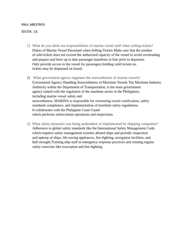 Marine Vessel Ticketing and Safety Regulations | PDF