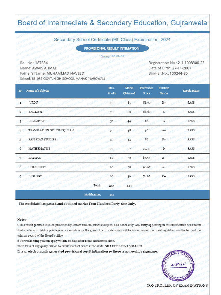 Result Card | PDF