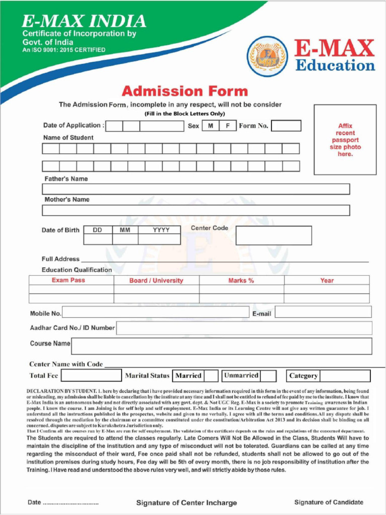 Admission Form | PDF