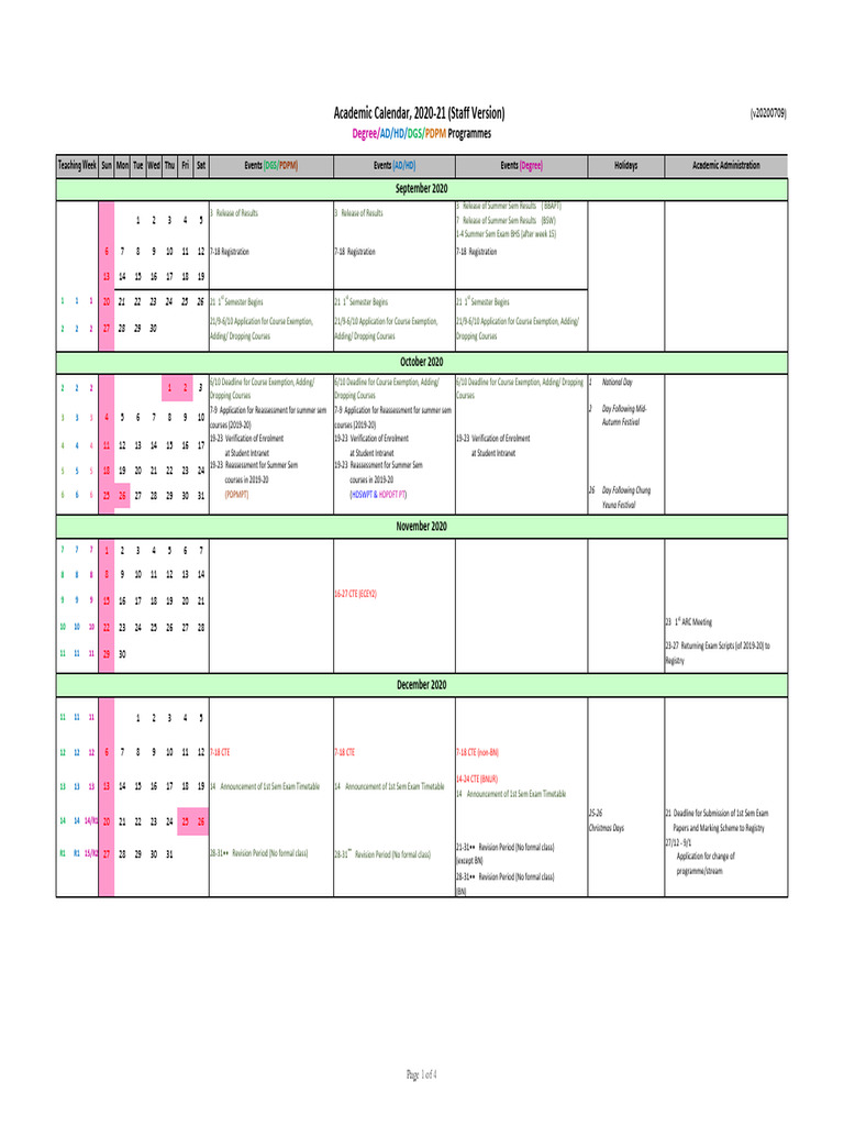 2020-21 Academic Calendar for Staff | PDF | Academic Term | Educational ...