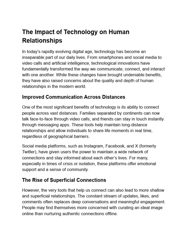 Technology's Impact on Relationships | PDF | Social Media | Popular ...