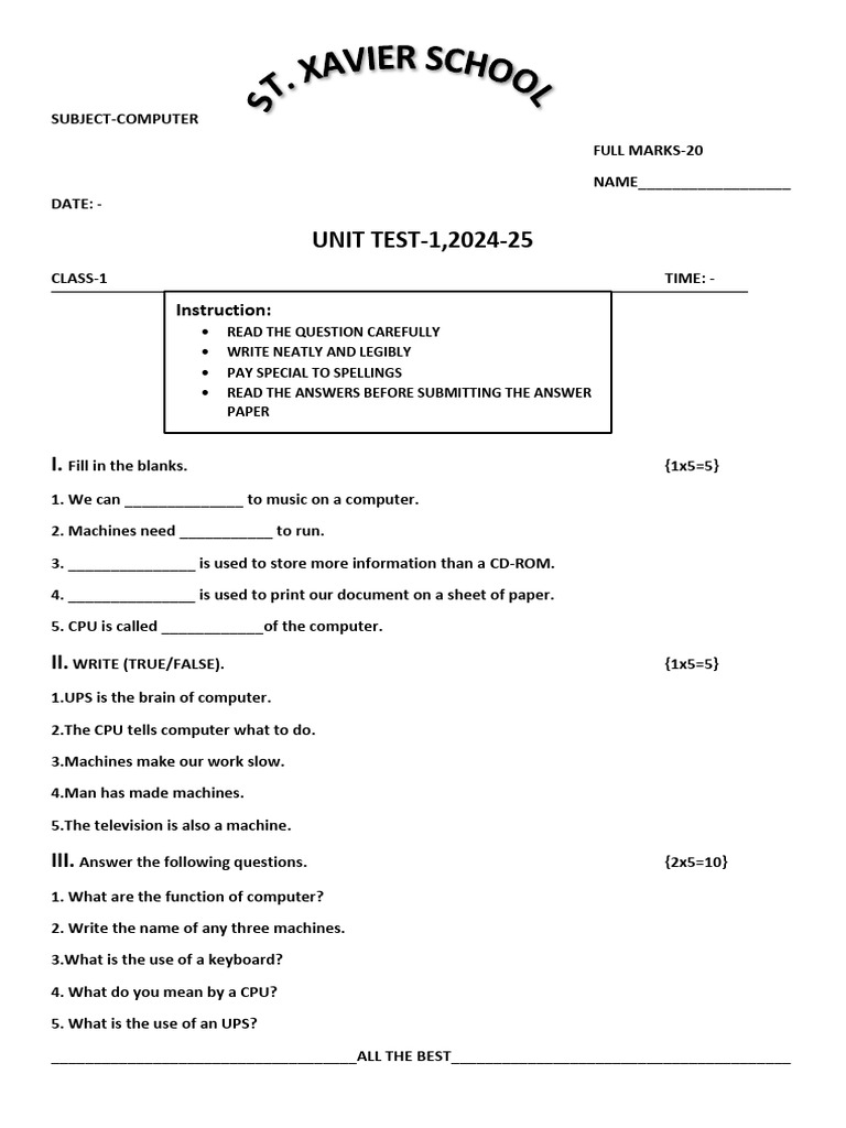 Class 1 Computer | PDF