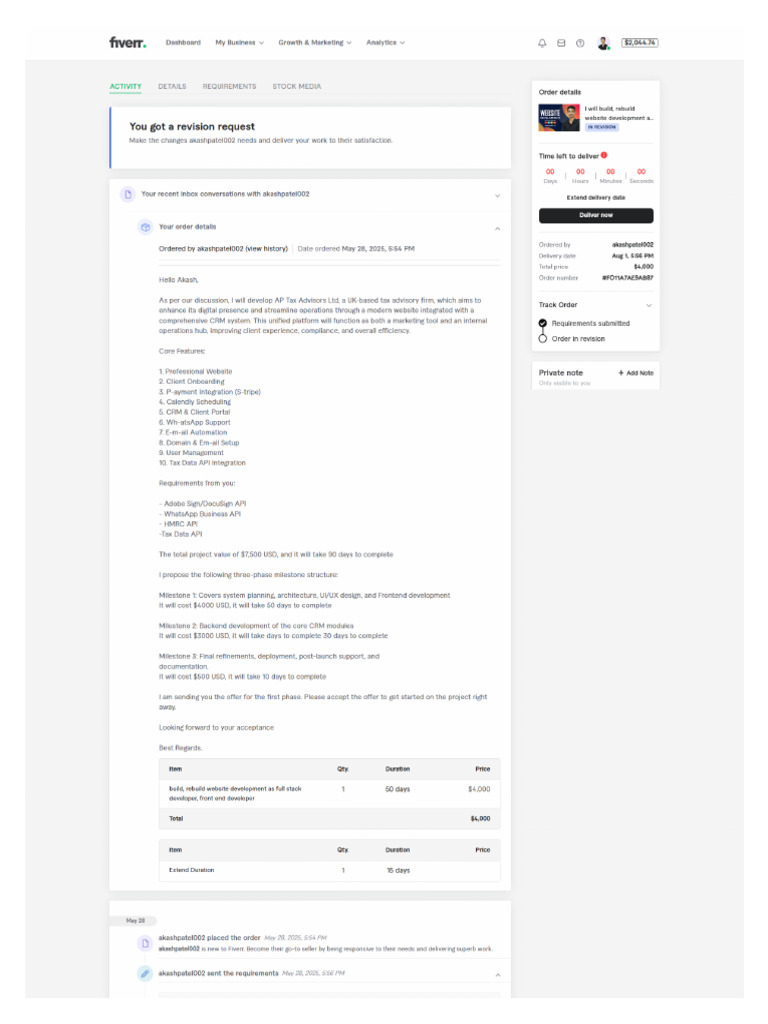 Screencapture Fiverr Orders FO11A7AE9AB87 Activities 2025-08-03 | PDF