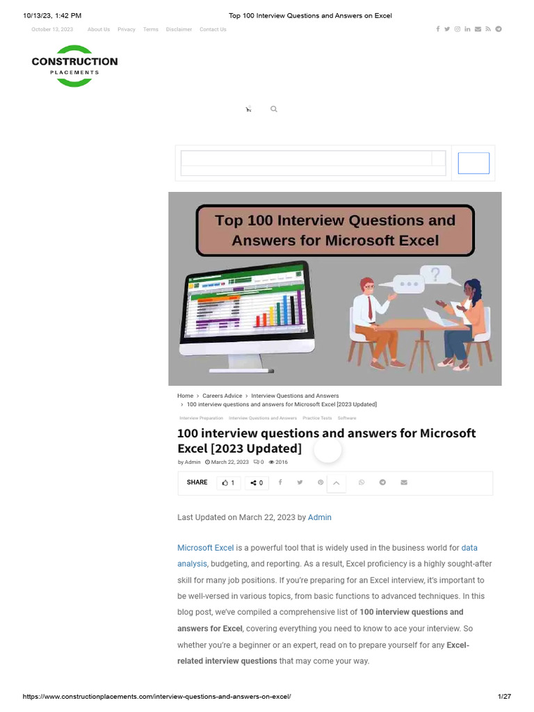 Top 100 Interview Questions and Answers on Excel | PDF | Microsoft ...