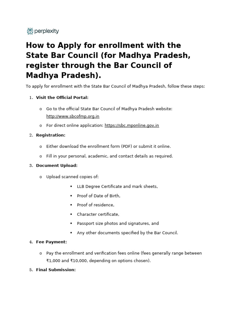 MP State Bar Council Enrollment Guide | PDF