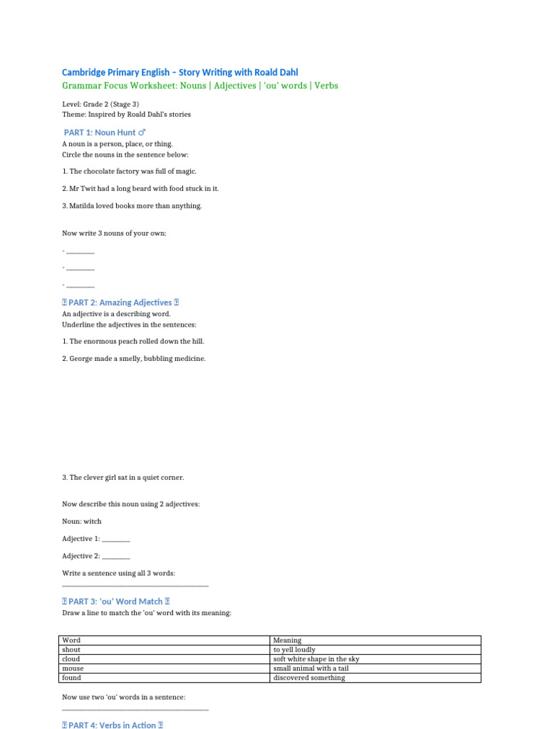 Story Writing With Roald Dahl Worksheet | PDF