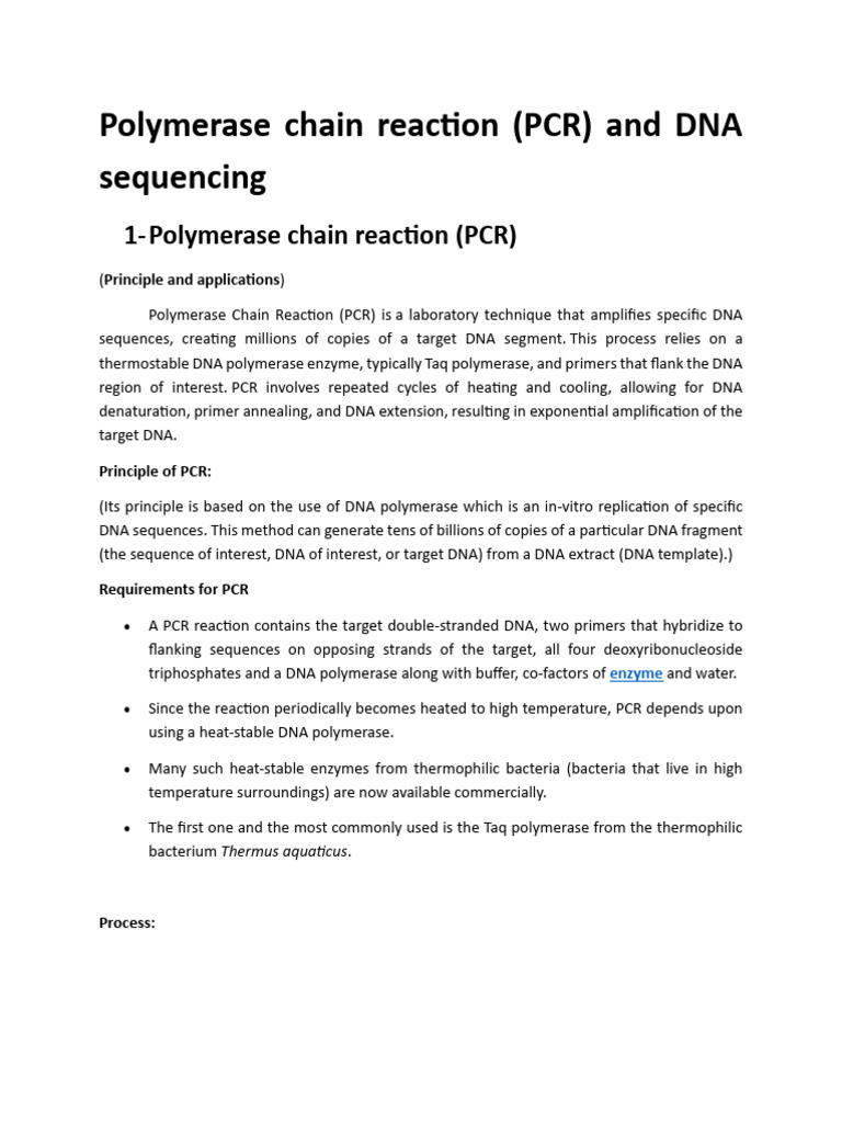 PCR and DNA Sequencing Overview | PDF | Polymerase Chain Reaction ...