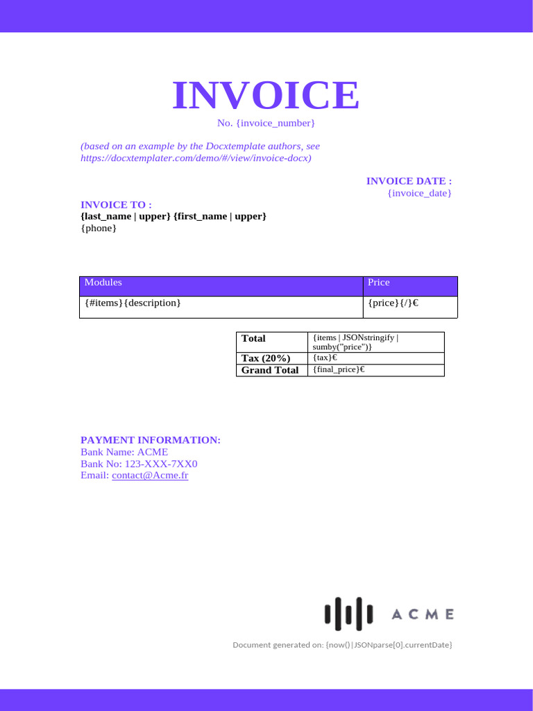 Invoice Template with Payment Details | PDF
