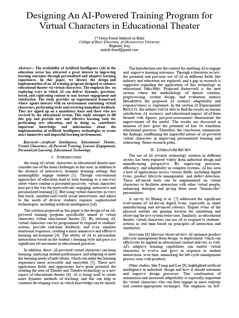 Designing An AI-Powered Training Program For Virtual Characters in ...