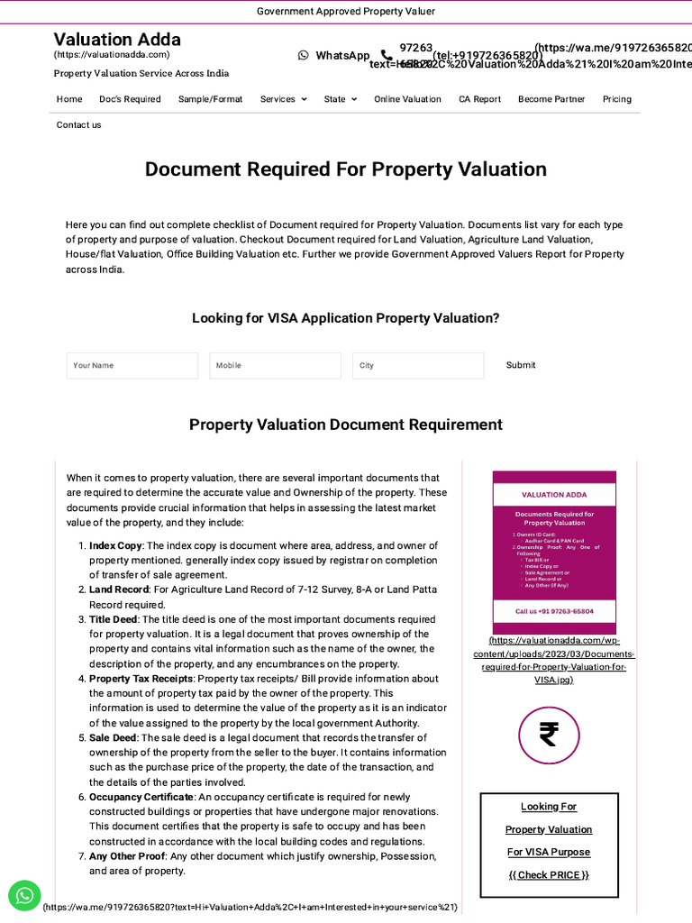 Document Required For Property Valuation - VISA Purpose Valuatio | PDF ...