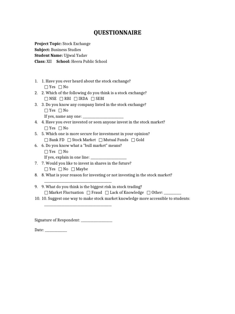 Stock Exchange Questionnaire Ujjwal Yadav | PDF