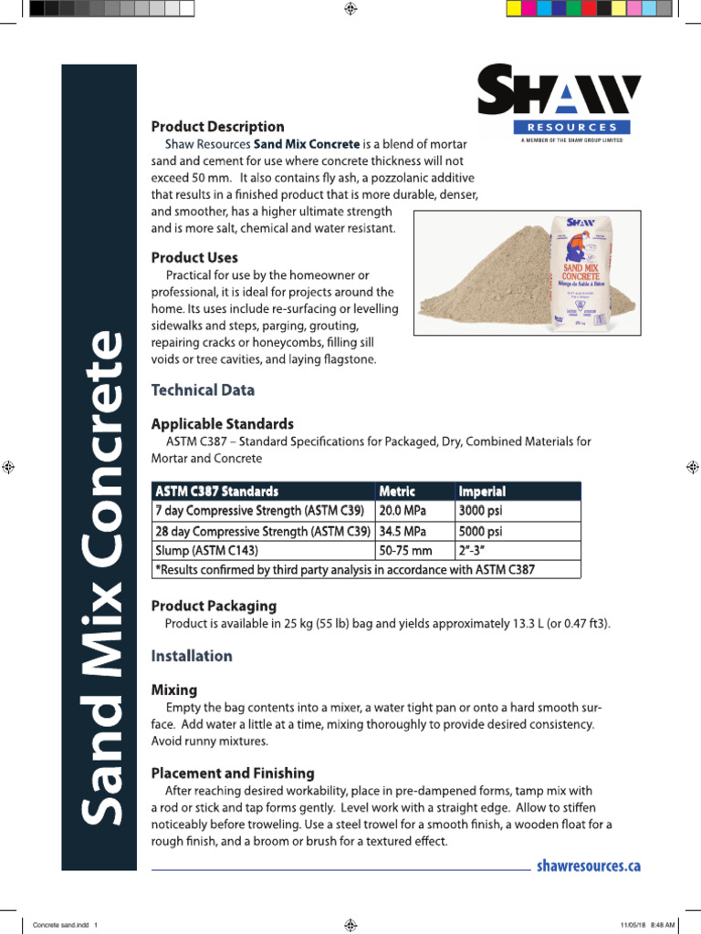 Sand Mix Concrete Data Sheet FINAL 1 | PDF