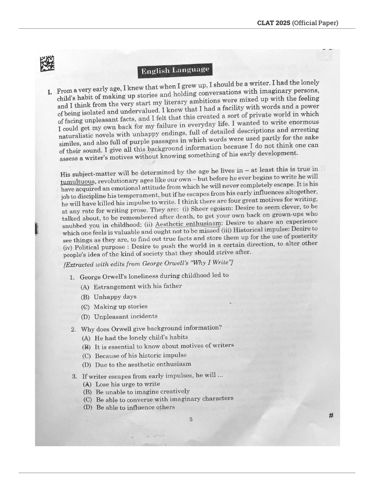 Clat 2025 - Official Paper (1) (1) - 3-38 | PDF