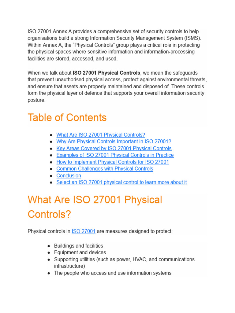 ISO 27001 Physical Controls Explored | PDF | Computer Security | Security