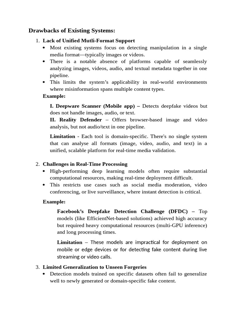 Drawbacks of Existing System For DeepFake Image and Video Detection and ...
