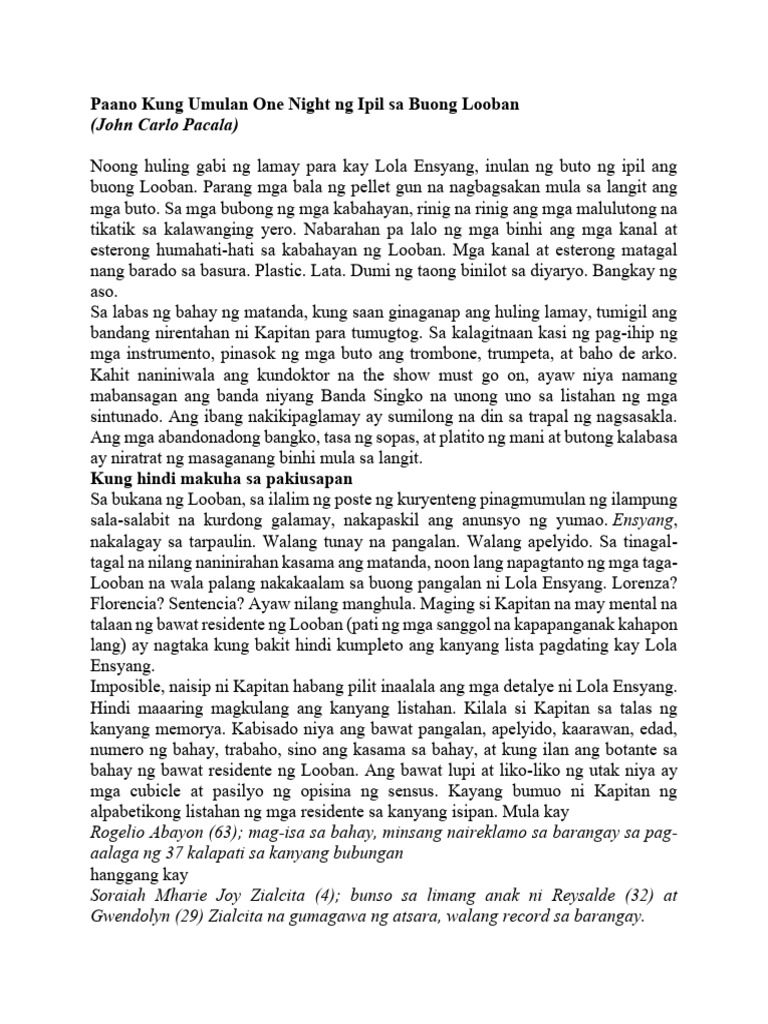 Paano Kung Umulan One Night NG Ipil Sa Buong | PDF
