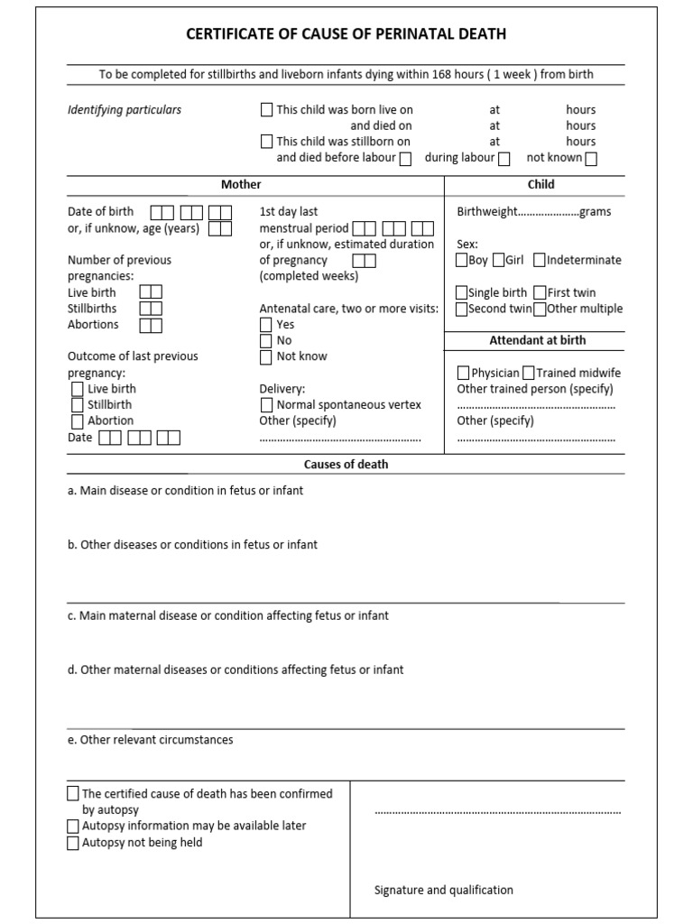 Perinatal Death Cause Certificate Template | PDF | Childbirth ...