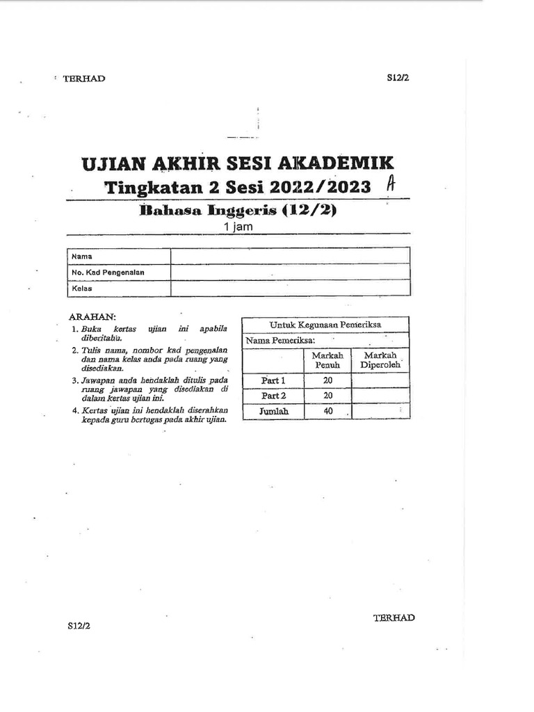 Form 2 Bi Set A | PDF