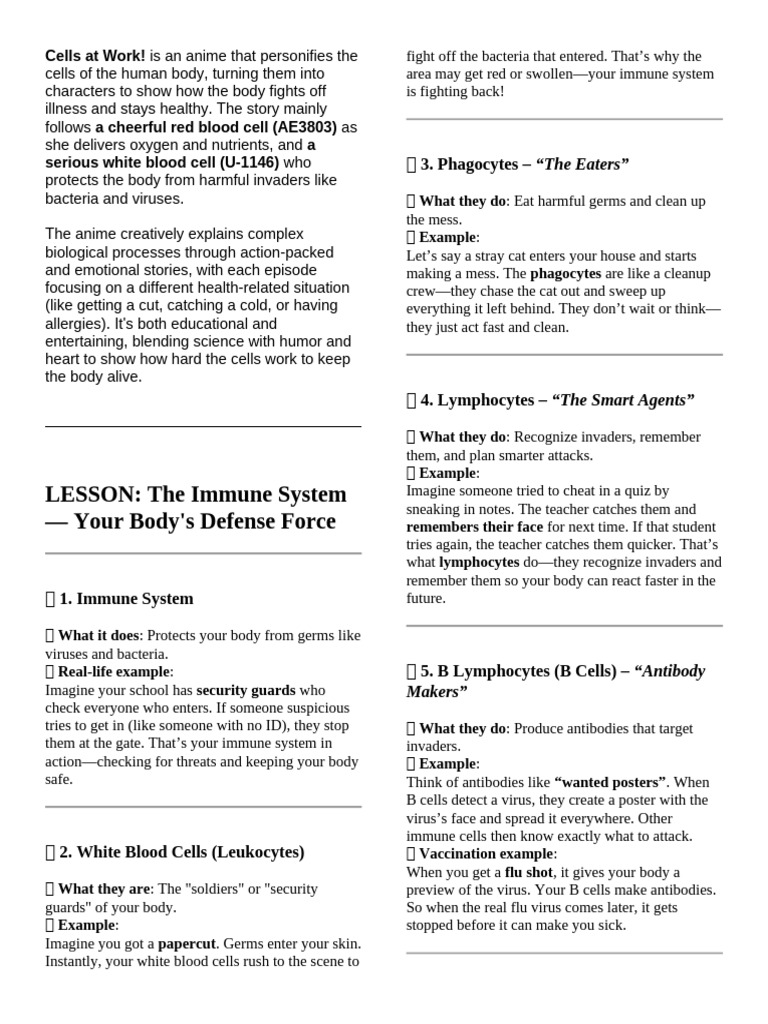 Cells at Work: Immune System Insights | PDF | Immune System | Homeostasis