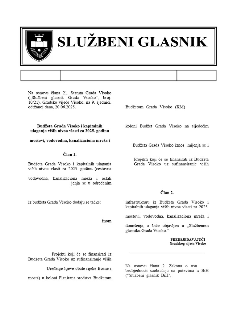 Sluzbeni Glasnik Grada Visoko 06 25 | PDF