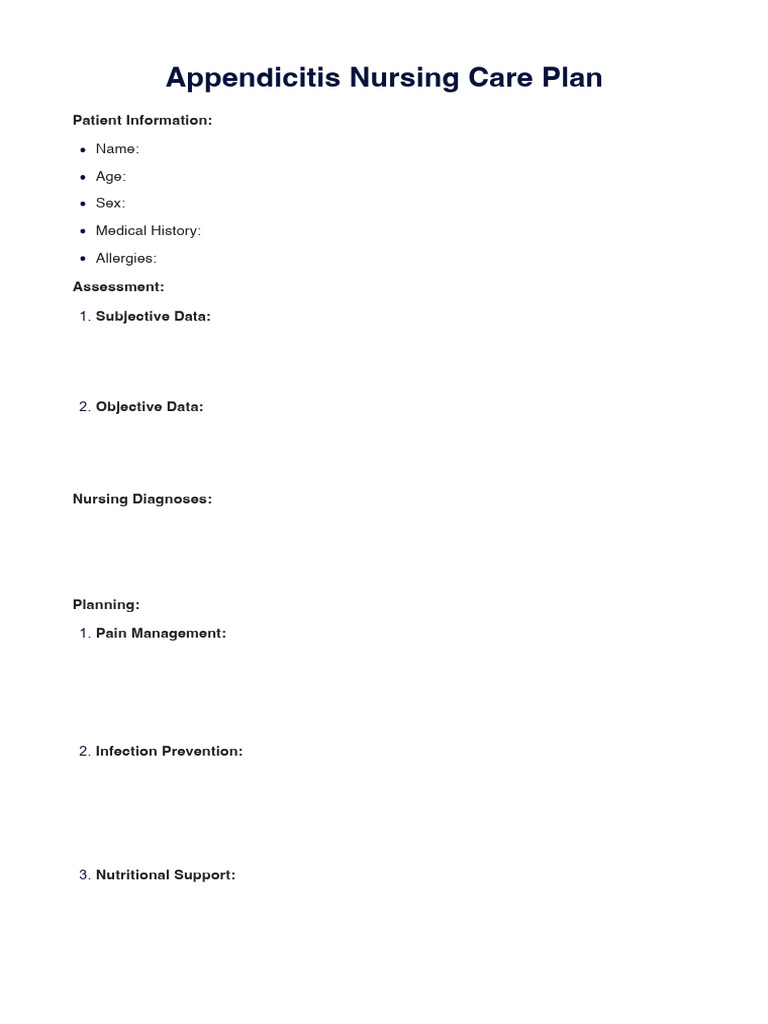 Appendicitis Nursing Care Plan Sample | PDF