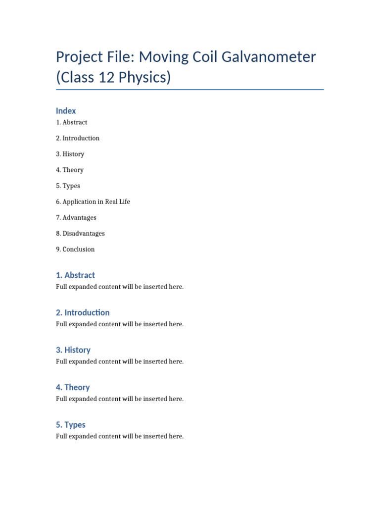 Class 12 Moving Coil Galvanometer Project | PDF